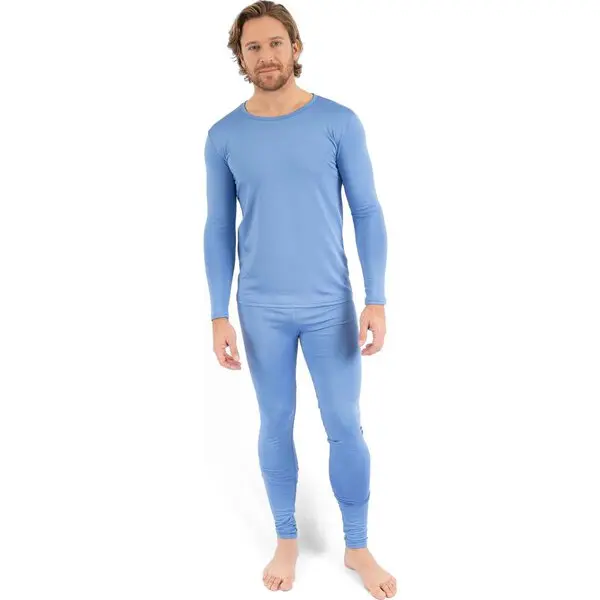 LEVERET Two-piece Thermal Long Sleeve Solid Pajamas - Light Blue