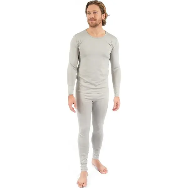 LEVERET Two-piece Thermal Long Sleeve Solid Pajamas - Light Gray