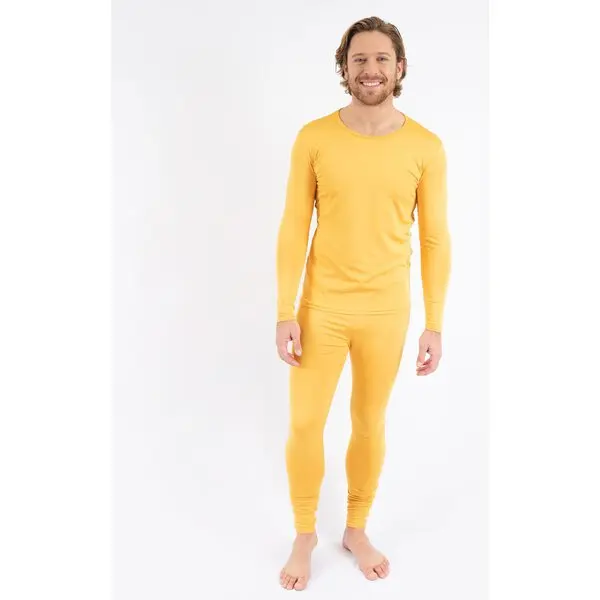LEVERET Two-piece Thermal Long Sleeve Solid Pajamas - Mustard