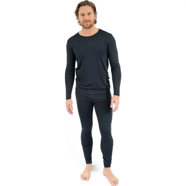 LEVERET Two-piece Thermal Long Sleeve Solid Pajamas - Navy