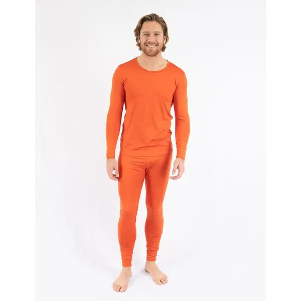 LEVERET Two-piece Thermal Long Sleeve Solid Pajamas - Orange