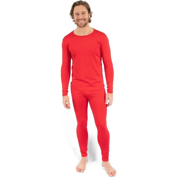 LEVERET Two-piece Thermal Long Sleeve Solid Pajamas - Red