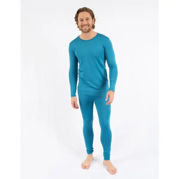 LEVERET Two-piece Thermal Long Sleeve Solid Pajamas - Teal