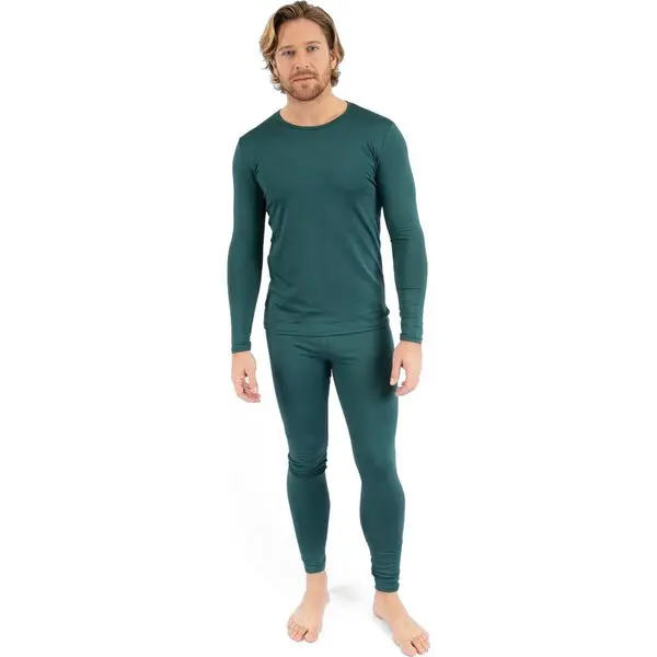 LEVERET Solid Thermal Pajama Set - Uniform Green