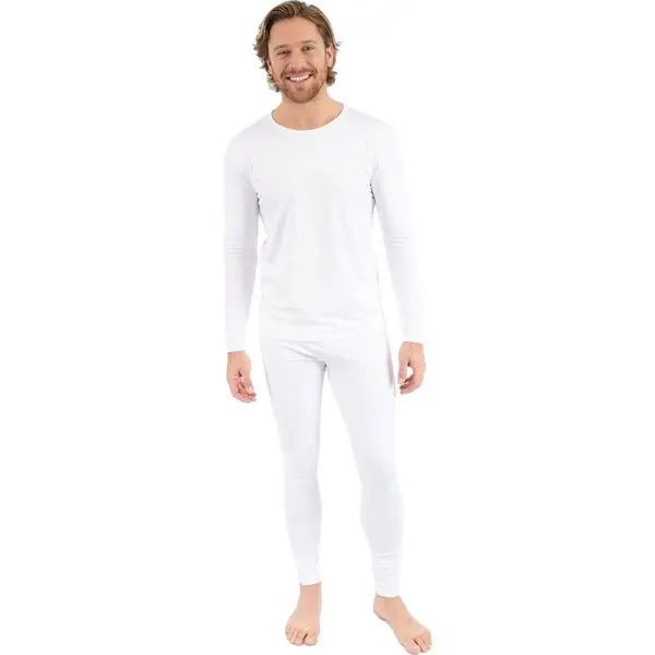 LEVERET Two-piece Thermal Long Sleeve Solid Pajamas - White