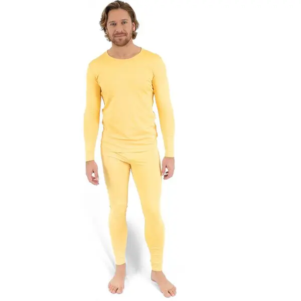 LEVERET Two-piece Thermal Long Sleeve Solid Pajamas - Yellow