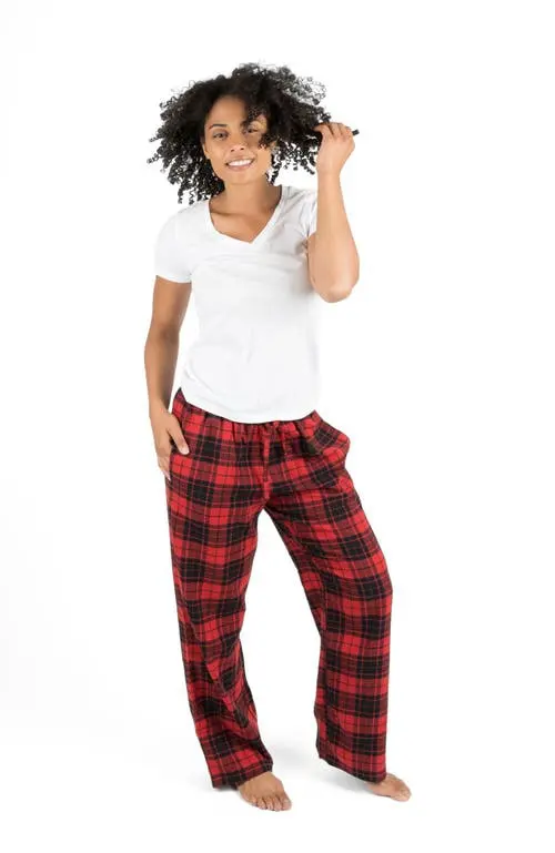 LEVERET Cotton Flannel Holiday Pajama Pants - Plaid Black & Red