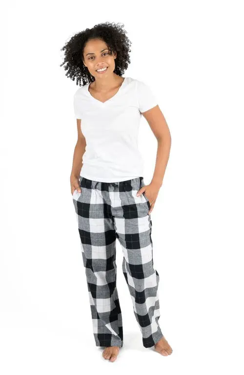 LEVERET Cotton Flannel Holiday Pajama Pants - Plaid Black & White