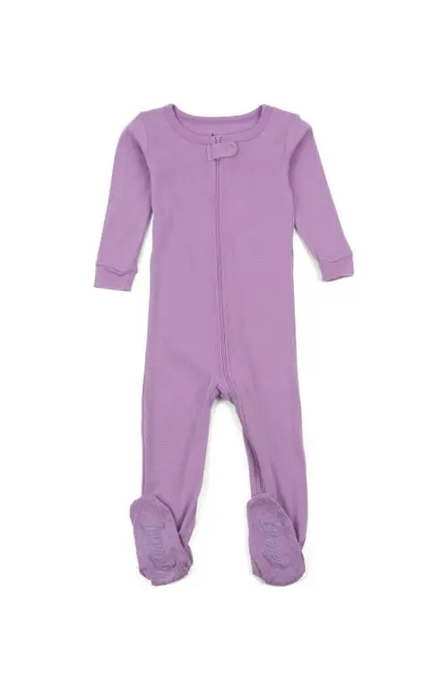 LEVERET Printed Cotton Footed Pajamas - Purple