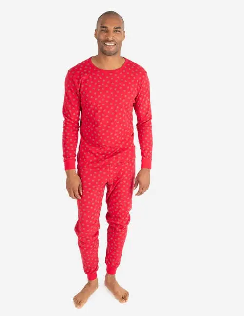 LEVERET 2-pc. Cotton Long Sleeve Shirt And Pants Print Pajamas - Snowflake Red