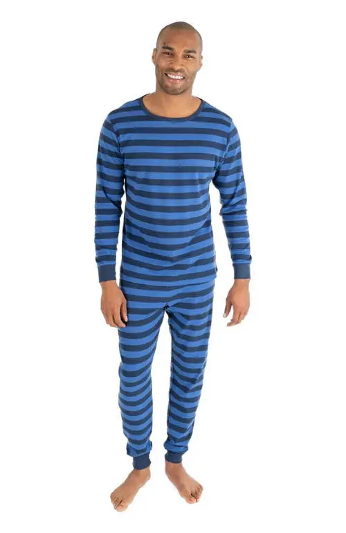 LEVERET Cotton Printed Pajama Set - Striped Blue & Navy