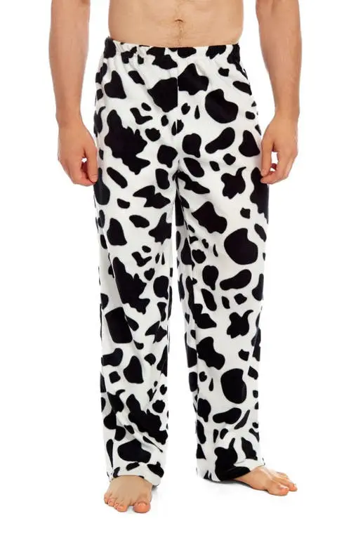 LEVERET Fleece Printed Holiday Pajama Pants - Cow Black