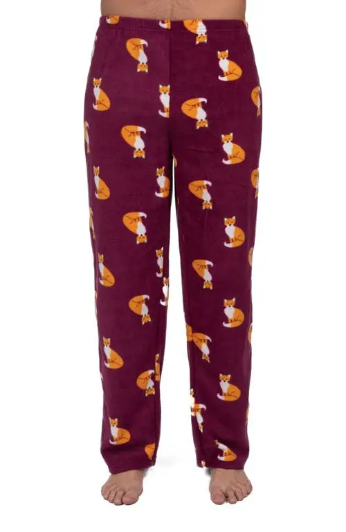 LEVERET Fleece Holiday Pajama Pants - Fox Maroon