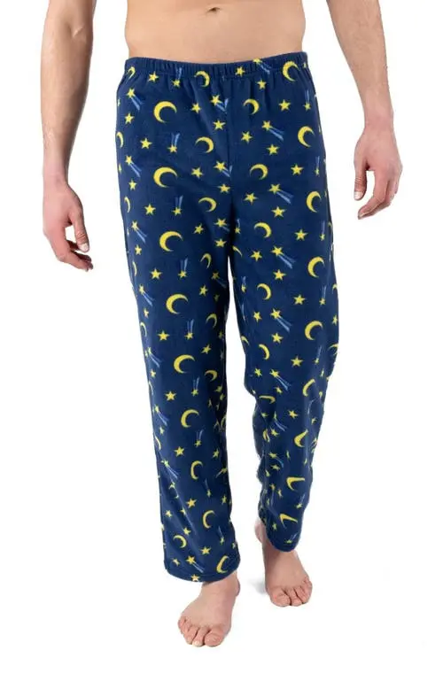 LEVERET Fleece Printed Holiday Pajama Pants - Moon