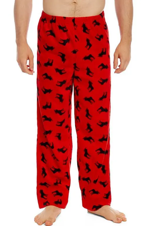 LEVERET Fleece Holiday Pajama Pants - Moose Red