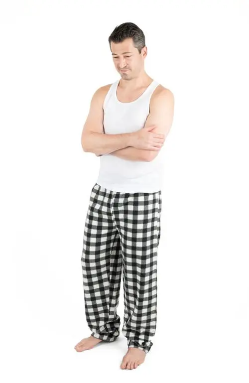 LEVERET Fleece Printed Holiday Pajama Pants - Plaid Black & White