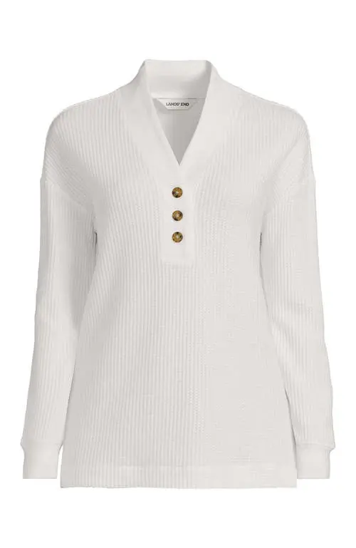 LANDS' END Long Sleeve Waffle Henley - Ivory