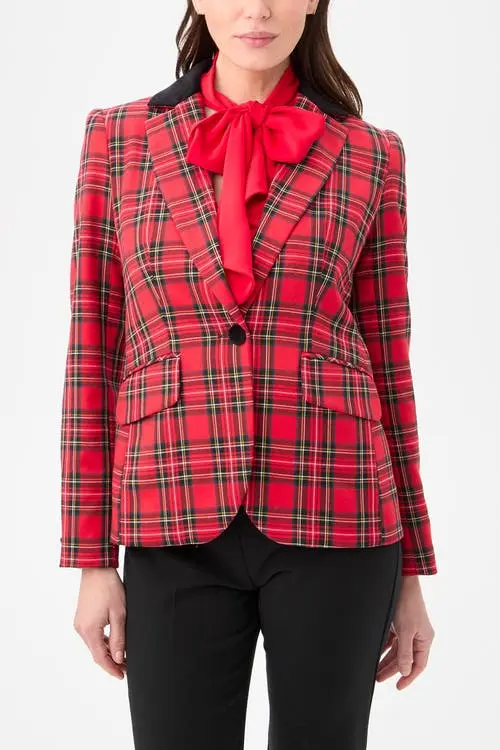 Trina Turk Plaid Blazer With Velvet Collar