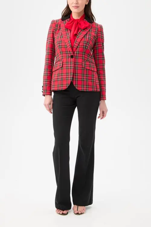 Trina Turk Plaid Blazer With Velvet Collar