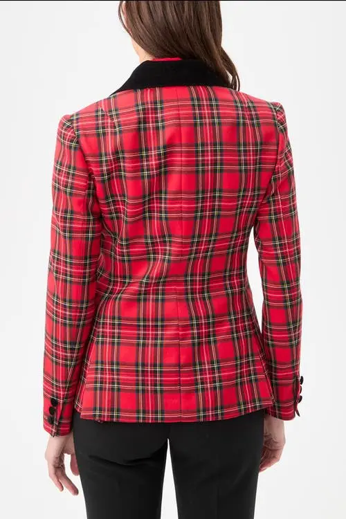 Trina Turk Plaid Blazer With Velvet Collar