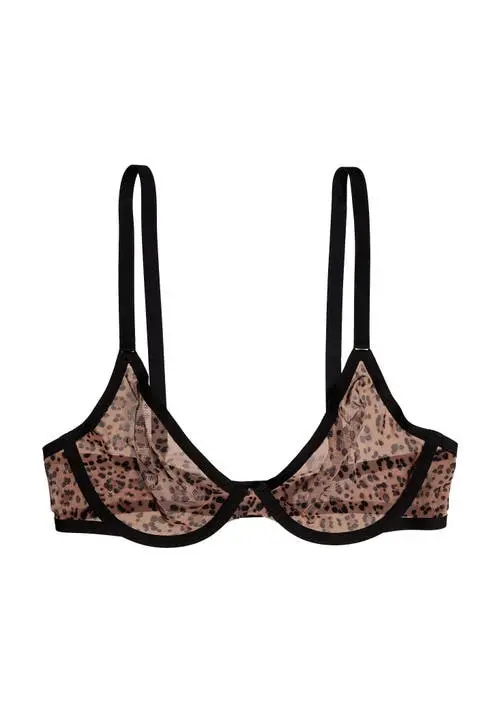 CUUP The Plunge Underwire Sheer Mesh Bra - Leopard