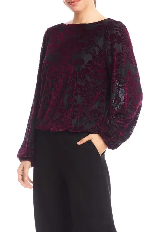 Karen Kane Floral Velvet Burnout Top