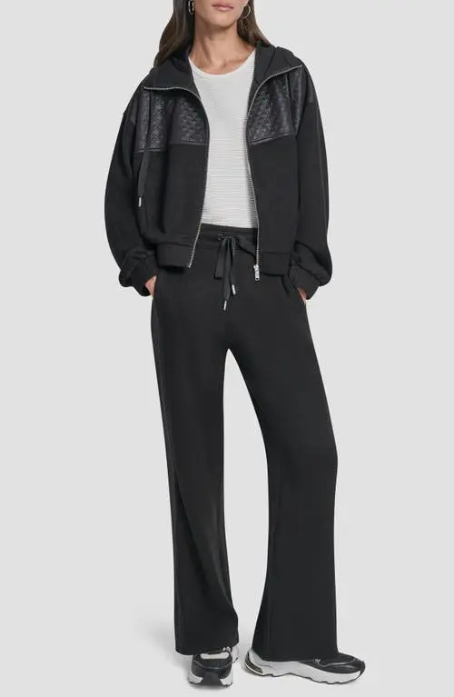 Dkny Mixed Media Zip-up Hooded Jacket - Black/black
