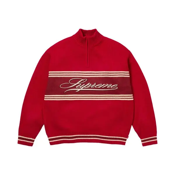 Supreme Script Stripe Half Zip Sweater - Red