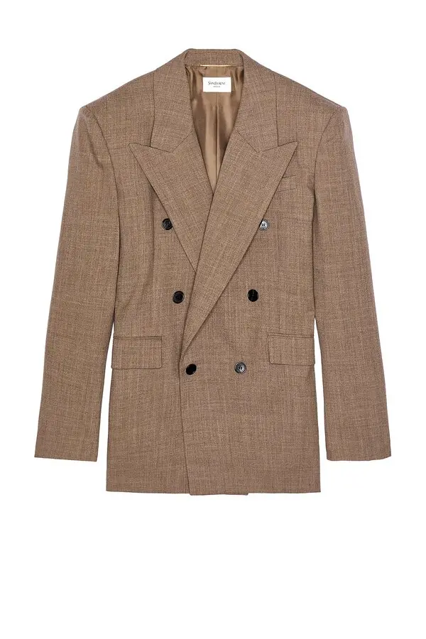 Saint Laurent Double Breasted Blazer - Beige Chine
