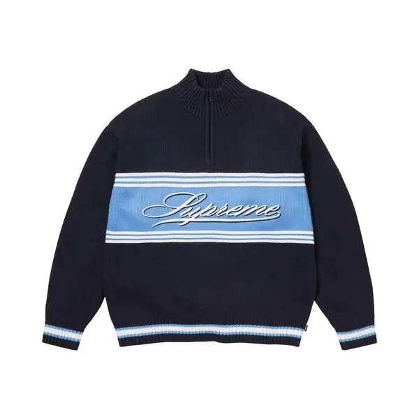 Supreme Script Stripe Half Zip Sweater - Blue