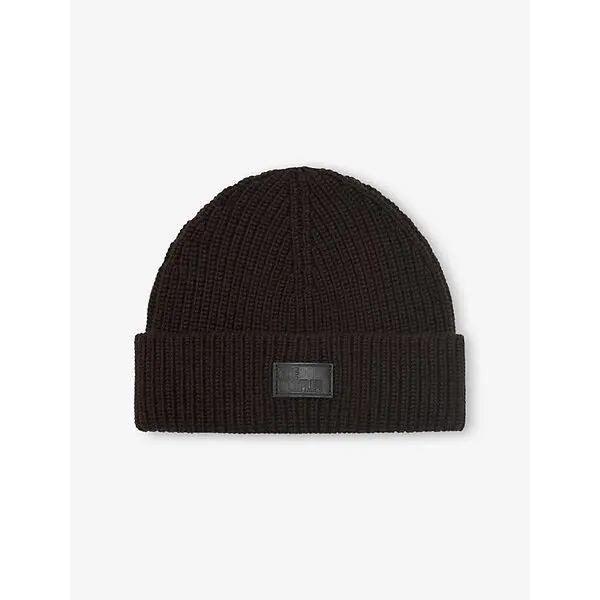 The Kooples Ribbed Wool Beanie With Logo Patch - Dark Brown
