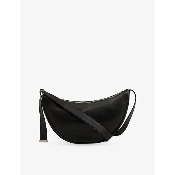 Sandro Logo-embossed Leather Hobo Bag - Black