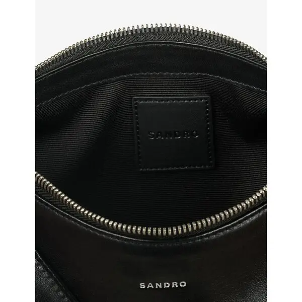 Sandro Logo-embossed Leather Hobo Bag - Black
