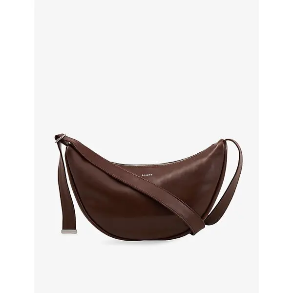 Sandro Logo-embossed Leather Hobo Bag - Cognac