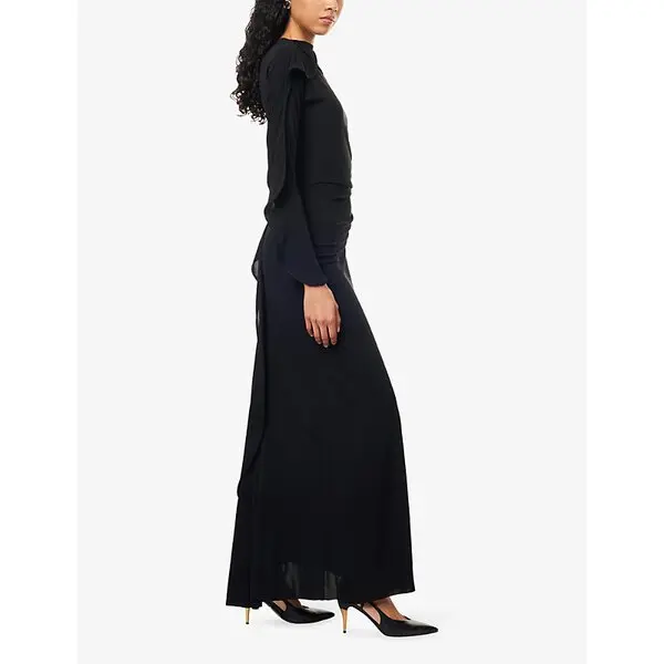Victoria Beckham Draped Long-sleeves Woven Maxi Dress - Black