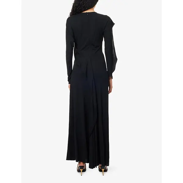 Victoria Beckham Draped Long-sleeves Woven Maxi Dress - Black