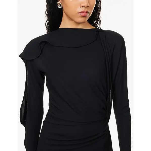 Victoria Beckham Draped Long-sleeves Woven Maxi Dress - Black