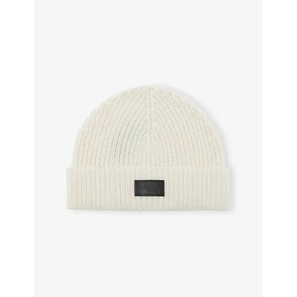 The Kooples Ribbed Wool Beanie With Logo Patch - Ecru