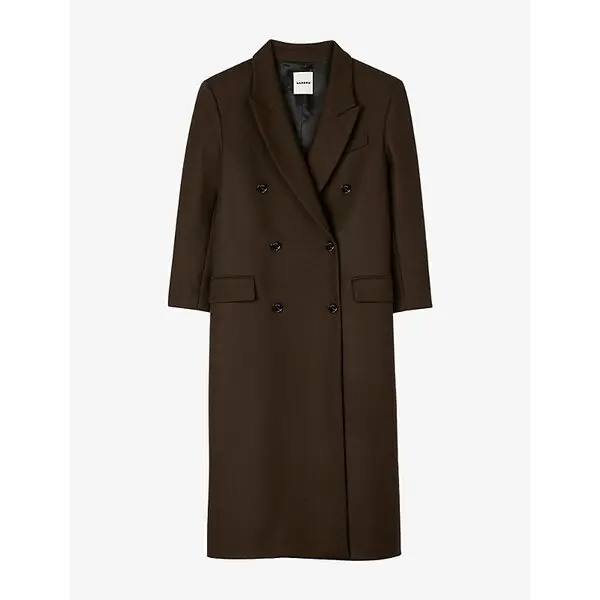 Sandro Straight Double-breasted Wool-blend Coat - Brown