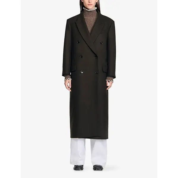 Sandro Straight Double-breasted Wool-blend Coat - Brown