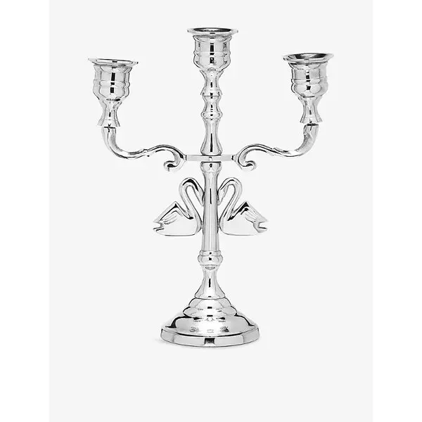 ANNA + NINA Argent Swans Brass Candle Holder - Silver