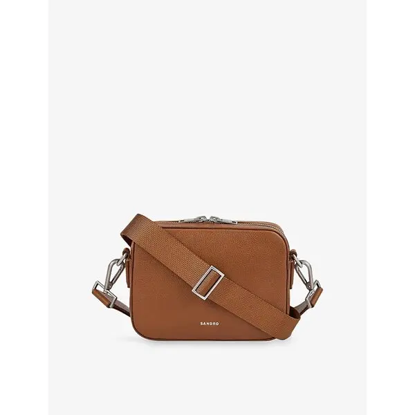 Sandro Logo-embossed Leather Shoulder Bag - Cognac