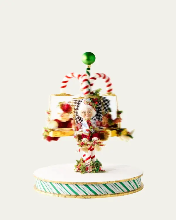 MARK ROBERTS Candycane Carousel With Elf Christmas Decoration - Multi