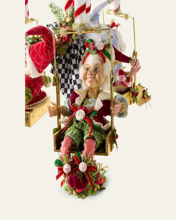 MARK ROBERTS Candycane Carousel With Elf Christmas Decoration
