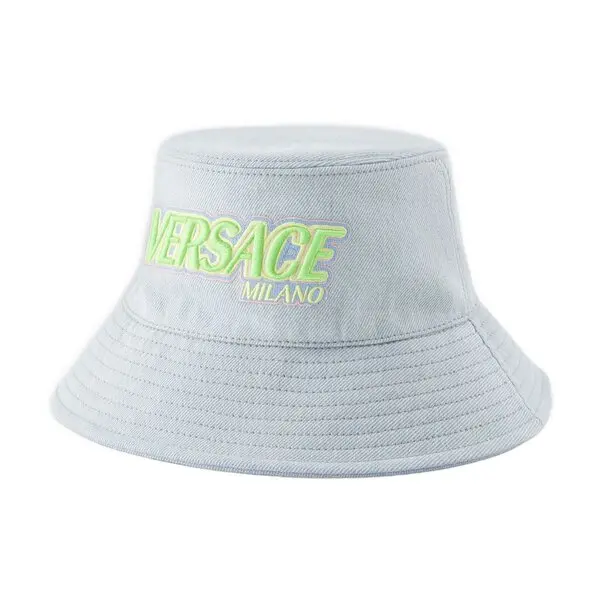 Versace Embroidered Logo Denim Bucket Hat - Blue