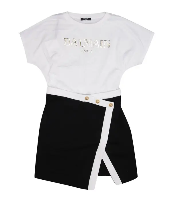 Balmain Logo T-shirt And Wrap Skirt Set