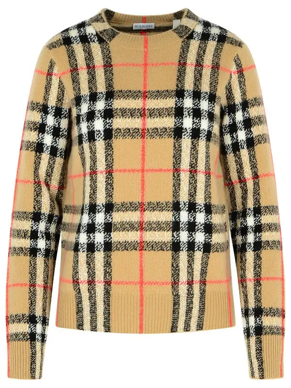 Burberry Cashmere And Wool Constance Check Sweater - Beige