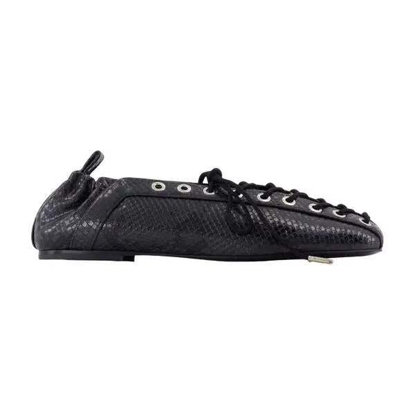 GANNI Eyelets Lace-up Snake Ballerinas - Black