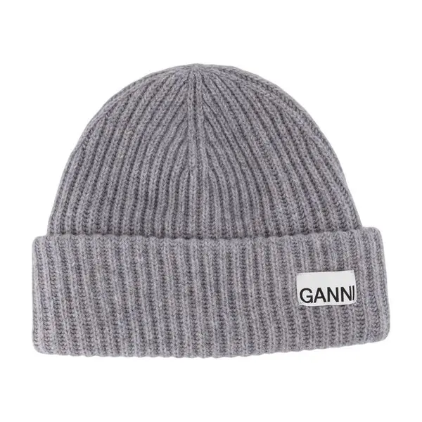 GANNI Structured Rib Beanie - Grey