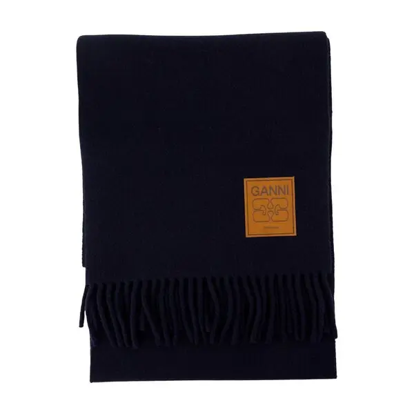 GANNI Double Face Solid Scarf Wool - Black